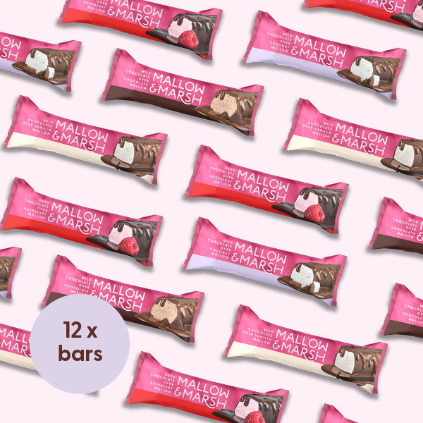 Chocolatey Box of 12 - Coconut, Chocolate, Vanilla & Raspberry Bars ...